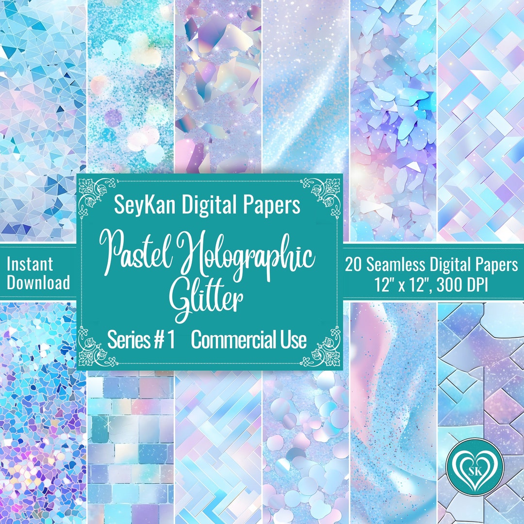 Pastel Holographic Glitter DIGITAL PAPER Marbling Rainbow Metallic ...