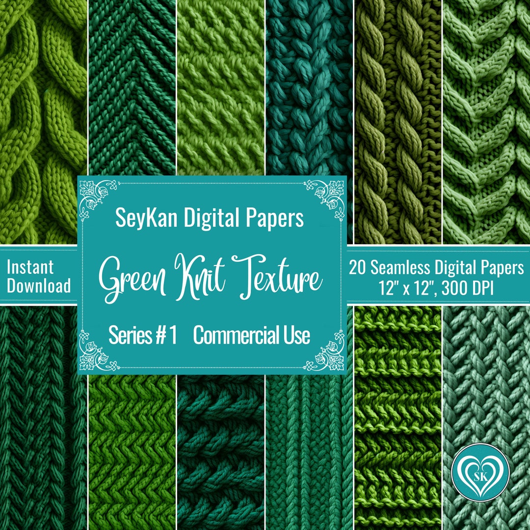 Green Knit Texture DIGITAL PAPER Knitted Wool Sweater Jumper Background ...