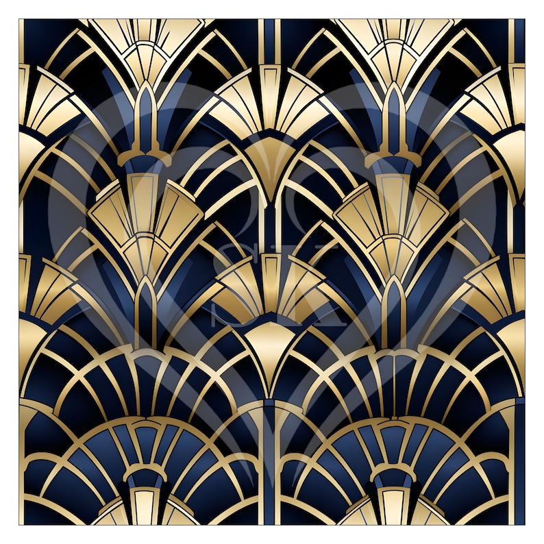Navy Gold Art Deco DIGITAL PAPER Tiles Wallpaper Backgrounds Foil Paper ...