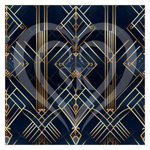 Navy Gold Art Deco DIGITAL PAPER Tiles Wallpaper Backgrounds Foil Paper ...