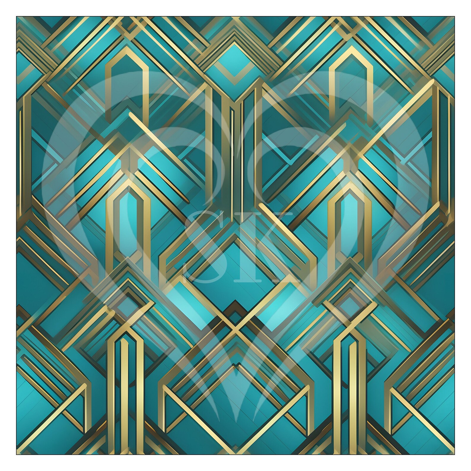 Teal Gold Art Deco DIGITAL PAPER Turquoise Tiles Wallpaper Backgrounds ...