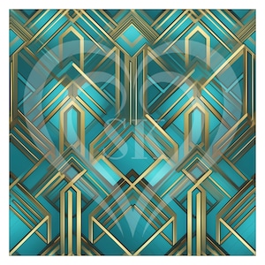 Teal Gold Art Deco DIGITAL PAPER Turquoise Tiles Wallpaper Backgrounds ...
