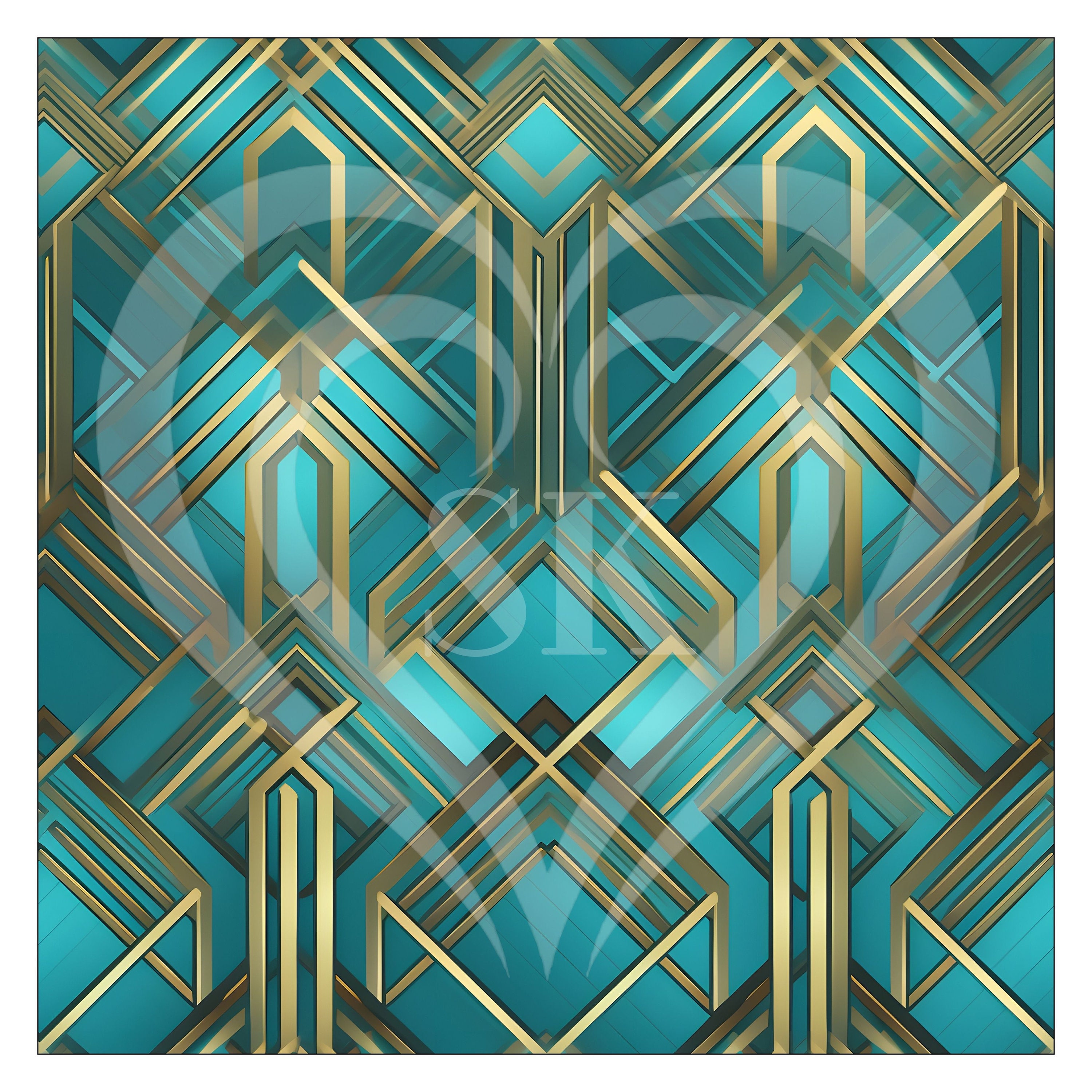 Teal Gold Art Deco DIGITAL PAPER Turquoise Tiles Wallpaper Backgrounds ...
