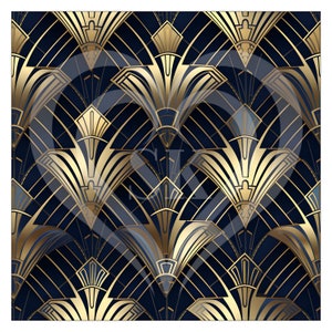 Navy Gold Art Deco DIGITAL PAPER Tiles Wallpaper Backgrounds Foil Paper ...