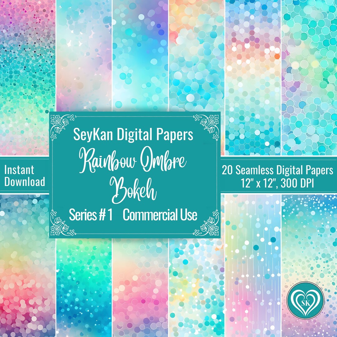 Rainbow Ombre Bokeh DIGITAL PAPER Colorful Polkadot Pastel Unicorn ...