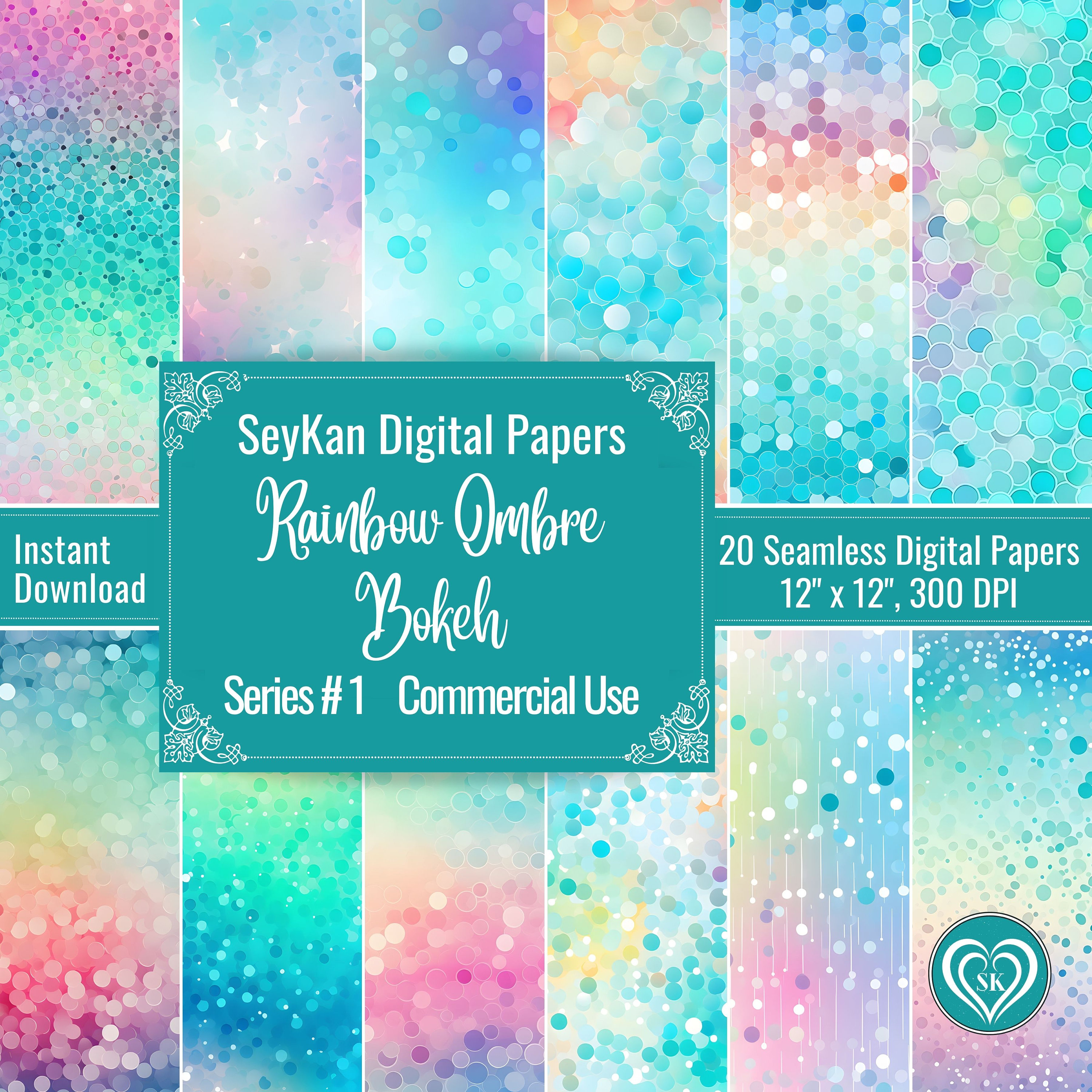 Rainbow Ombre Bokeh DIGITAL PAPER Colorful Polkadot Pastel Unicorn ...