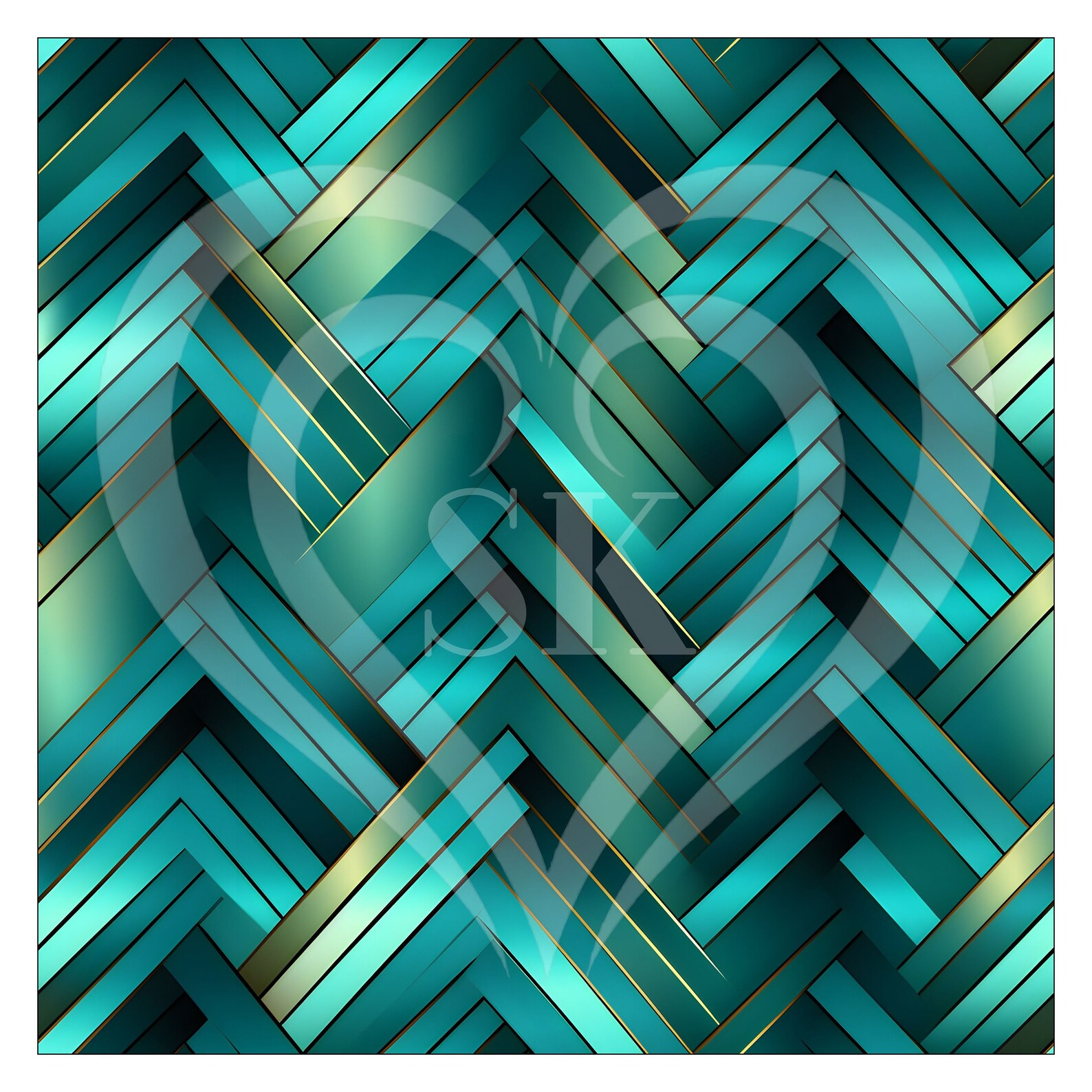 Teal Gold Art Deco DIGITAL PAPER Turquoise Tiles Wallpaper Backgrounds ...