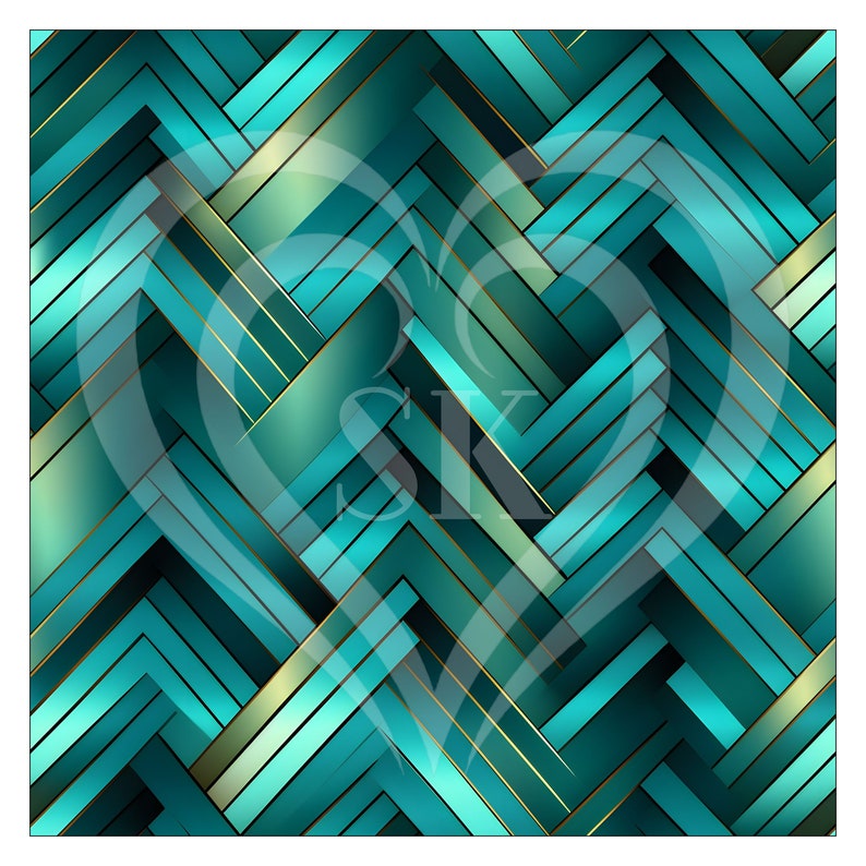 Teal Gold Art Deco DIGITAL PAPER Turquoise Tiles Wallpaper Backgrounds ...