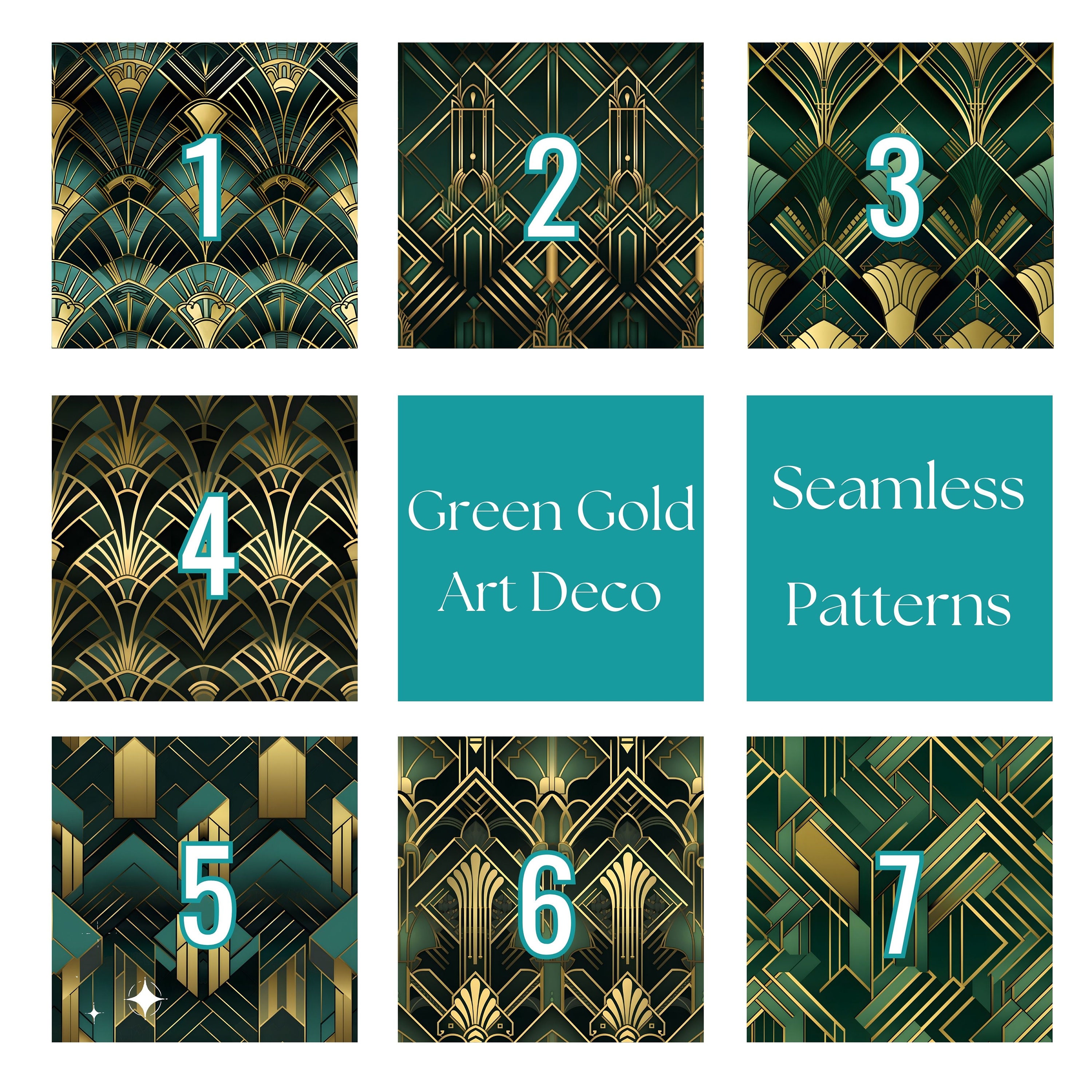 Green Gold Art Deco DIGITAL PAPER Tiles Wallpaper Backgrounds Foil ...