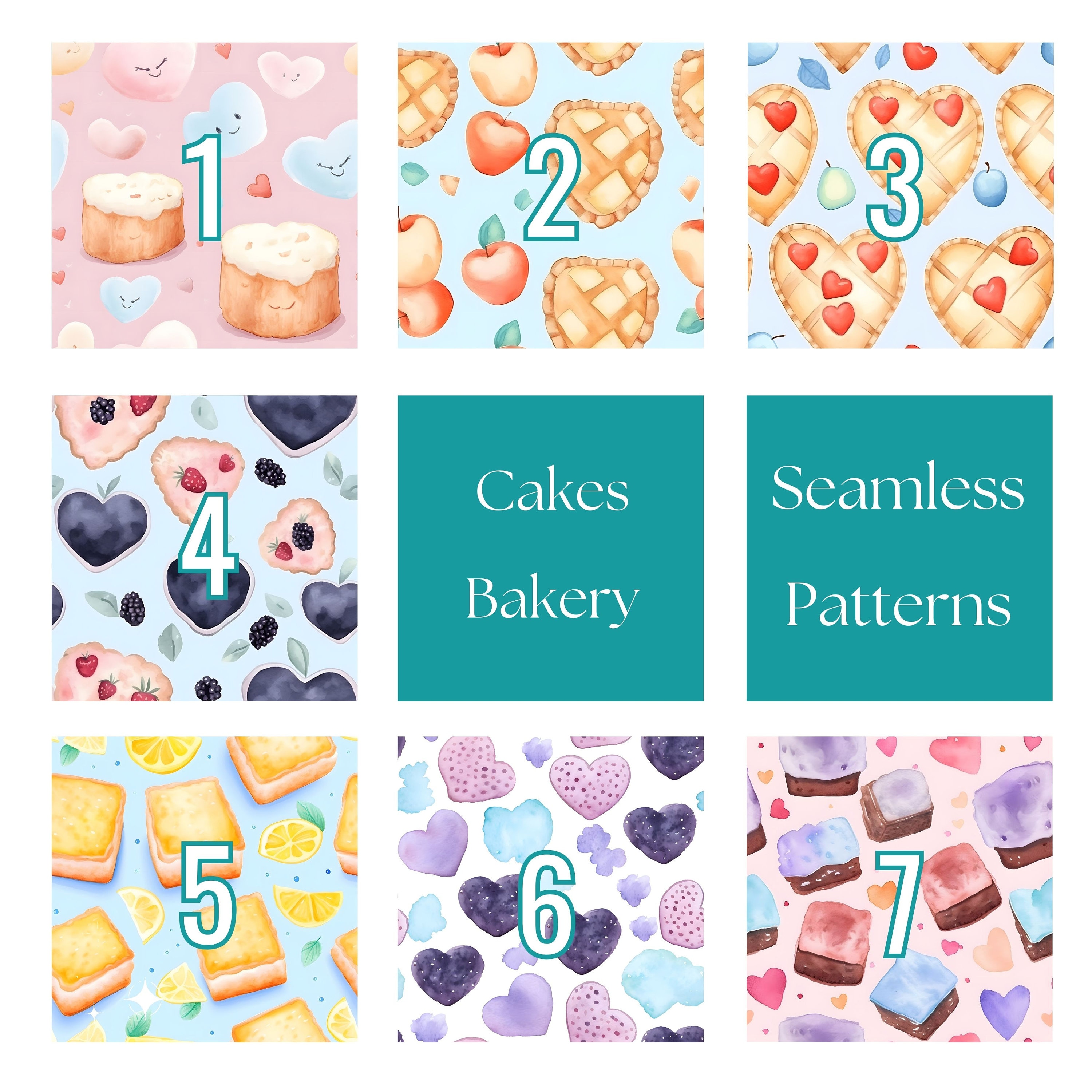 Bakery Cakes Seamless DIGITAL PAPER Cheesecake Chocolate Carrot Cake ...