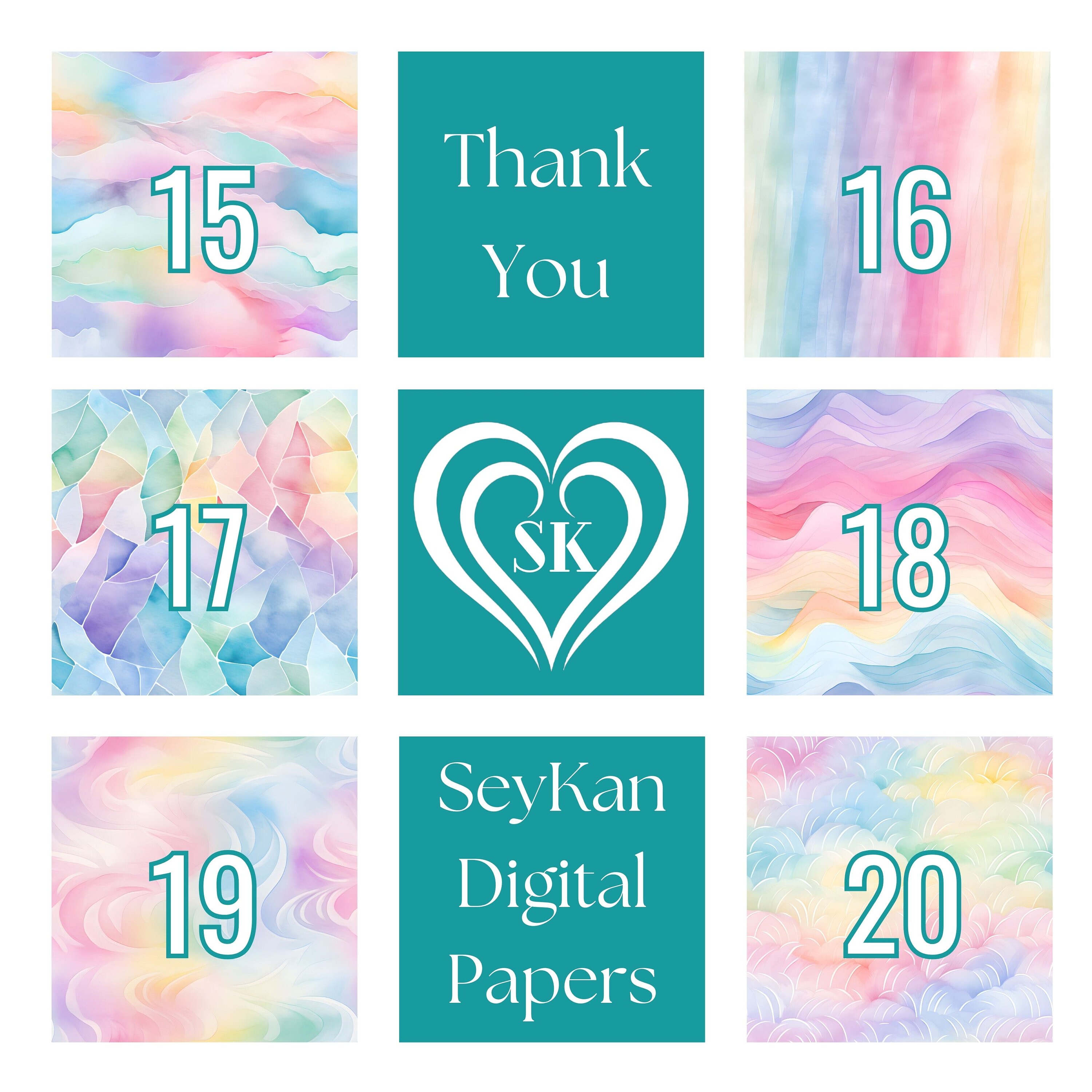 Pastel Rainbow Watercolor DIGITAL PAPER Ombre Marbling Clouds Texture ...