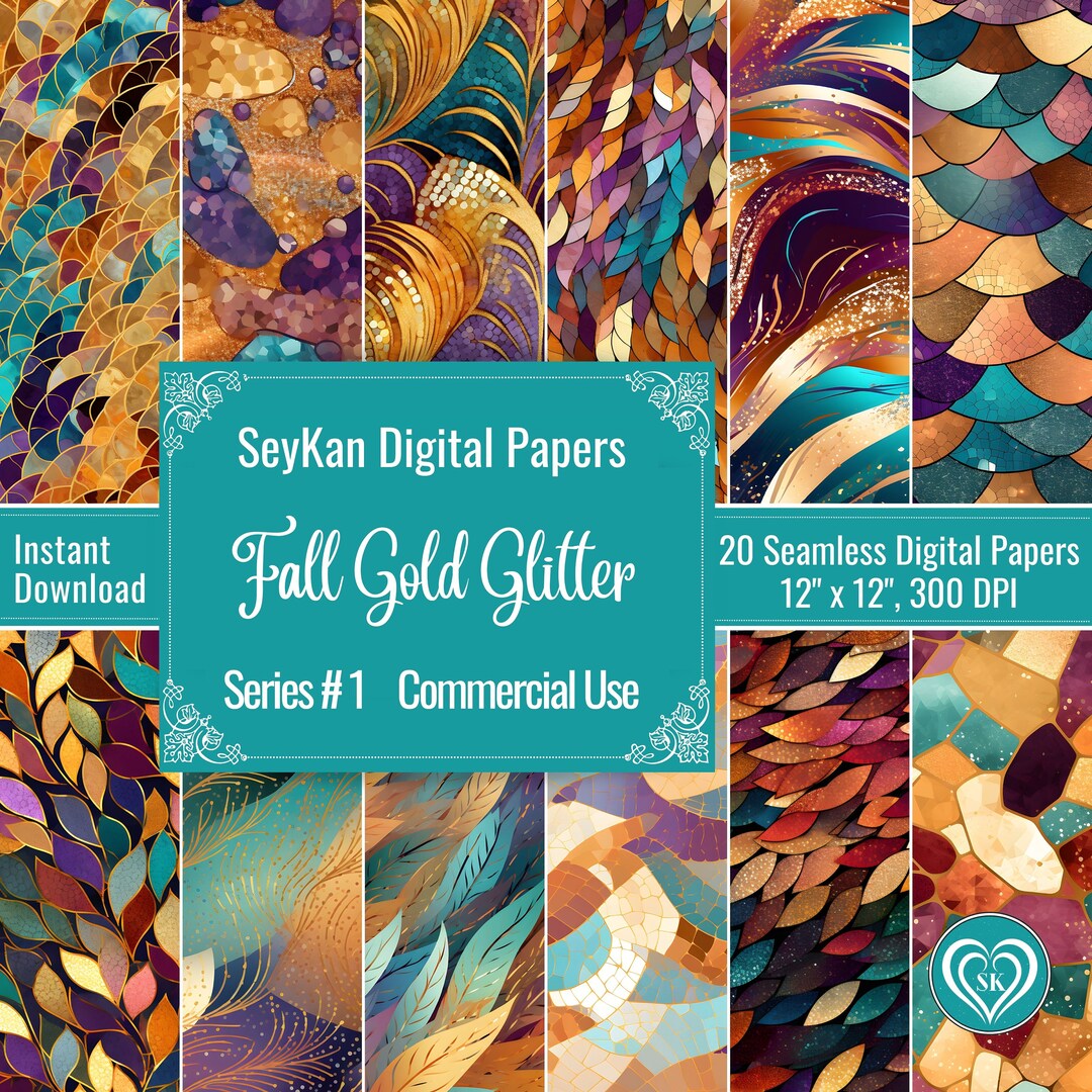 Fall Gold Glitter DIGITAL PAPER Autumn Luxury Glam Seamless Pattern ...