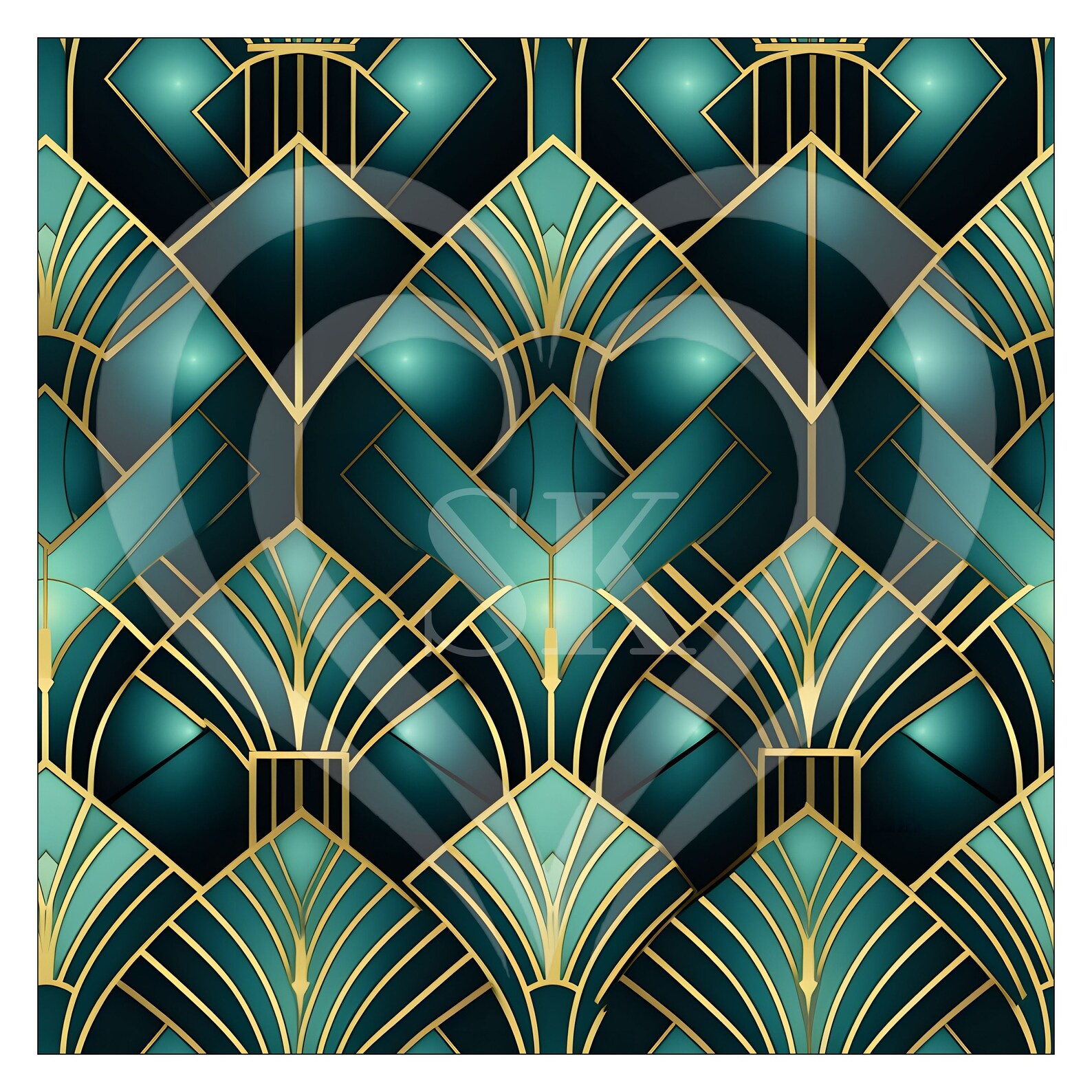 Teal Gold Art Deco DIGITAL PAPER Turquoise Tiles Wallpaper Backgrounds ...