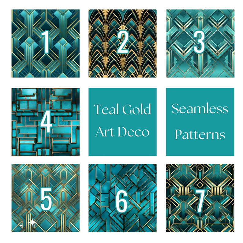Teal Gold Art Deco DIGITAL PAPER Turquoise Tiles Wallpaper Backgrounds ...