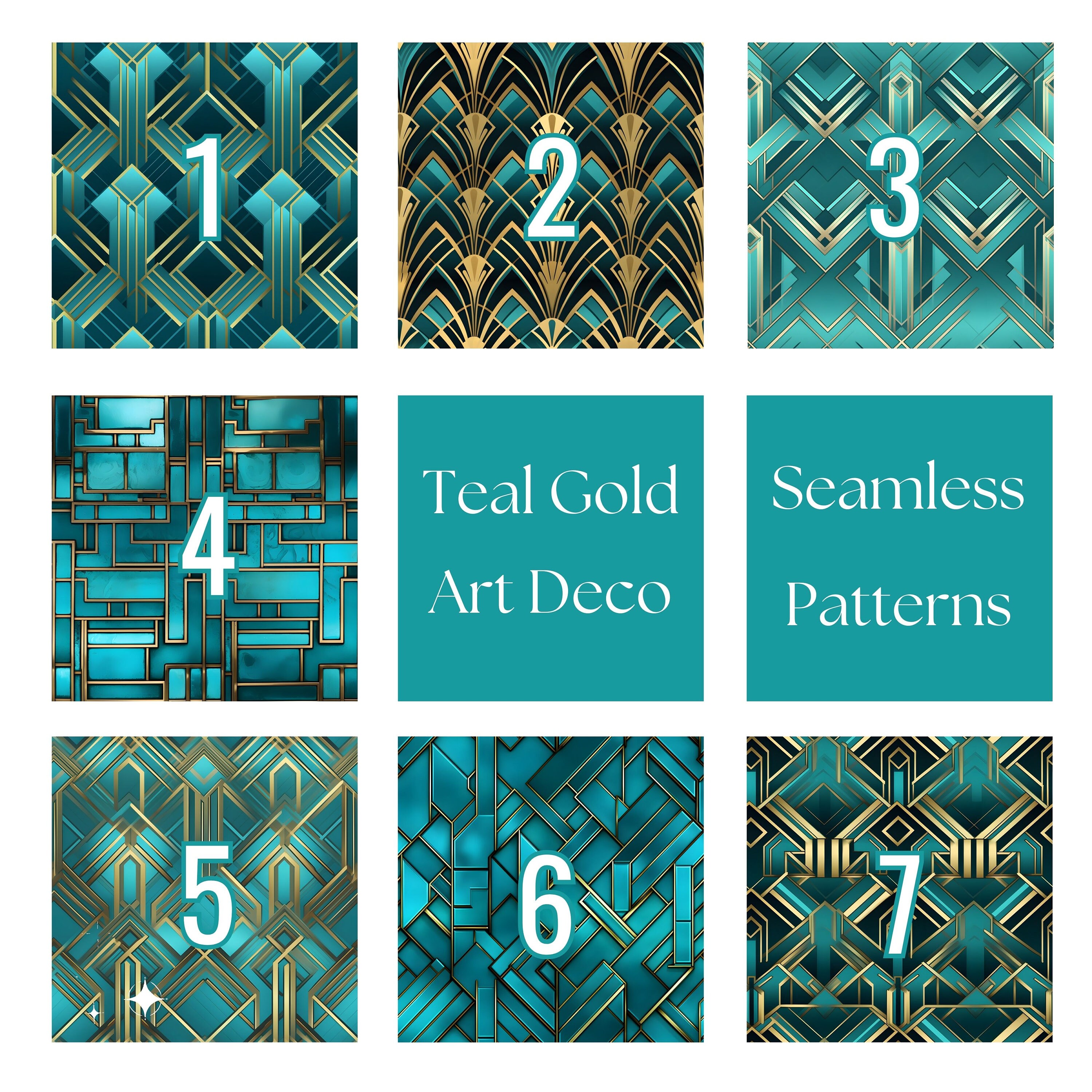 Teal Gold Art Deco DIGITAL PAPER Turquoise Tiles Wallpaper Backgrounds ...