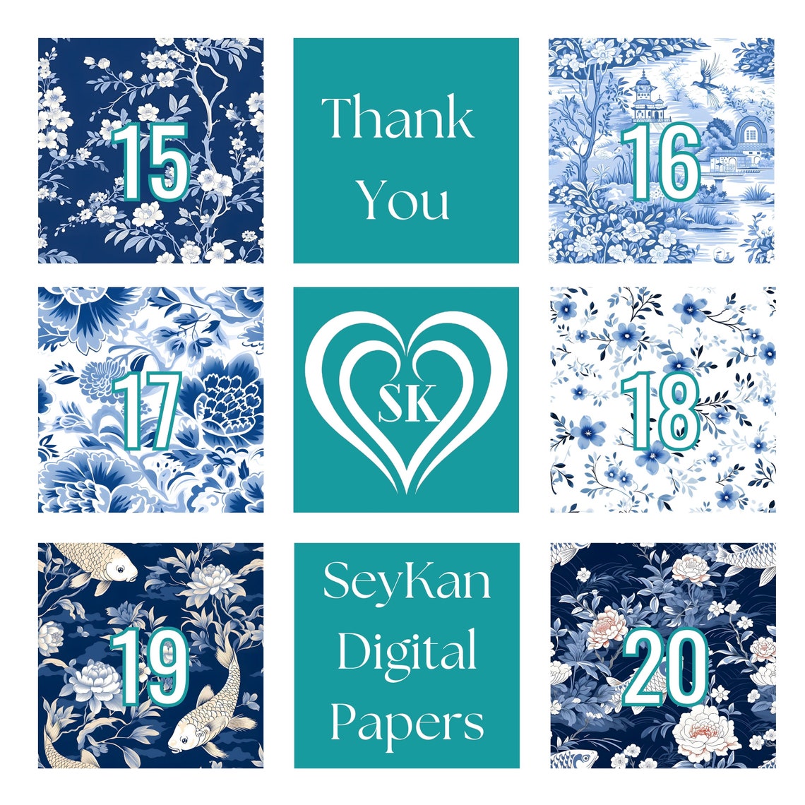 Chinoiserie Blue Seamless DIGITAL PAPER Chinese Asian Oriental Pattern ...