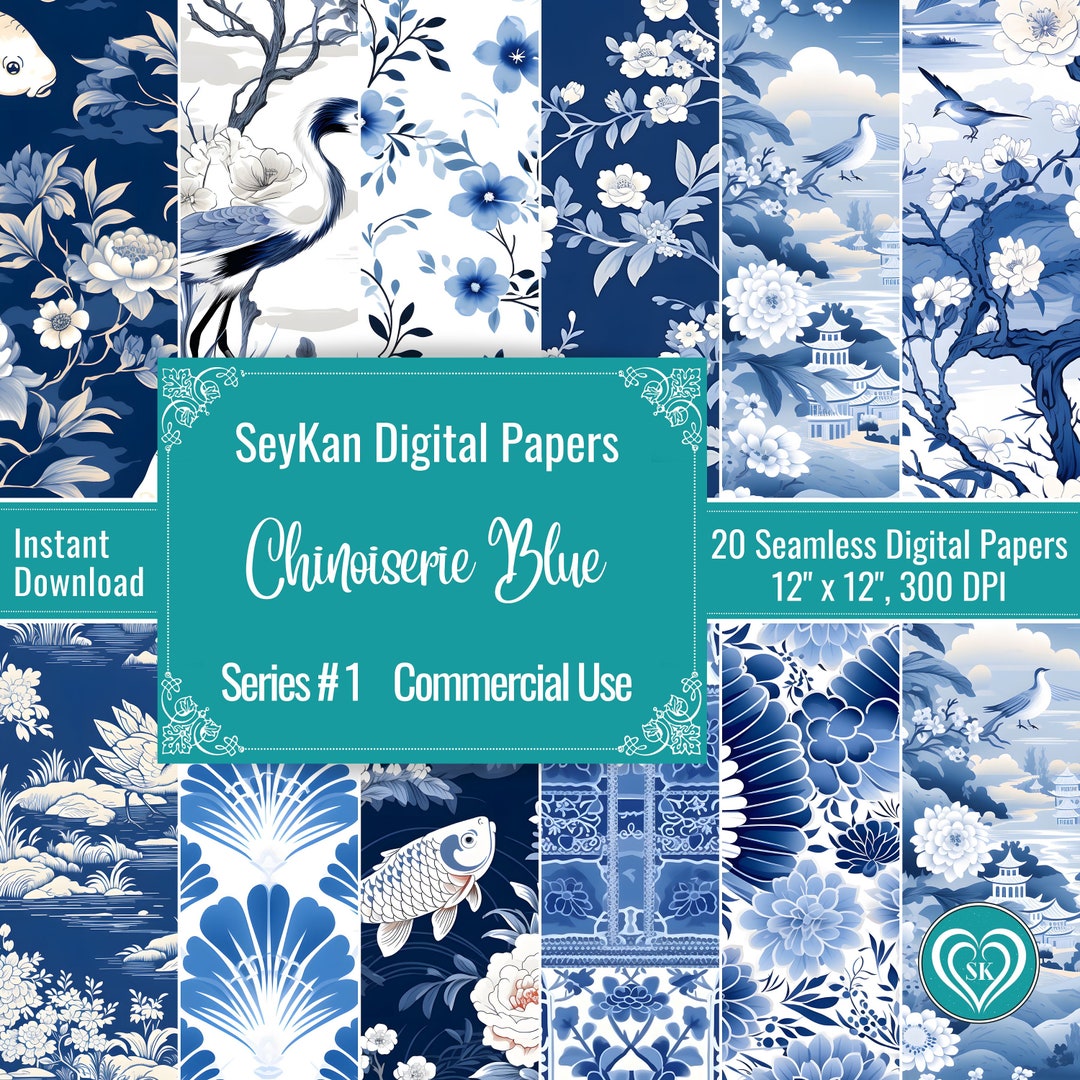 Chinoiserie Blue Seamless DIGITAL PAPER | Chinese Asian Oriental ...