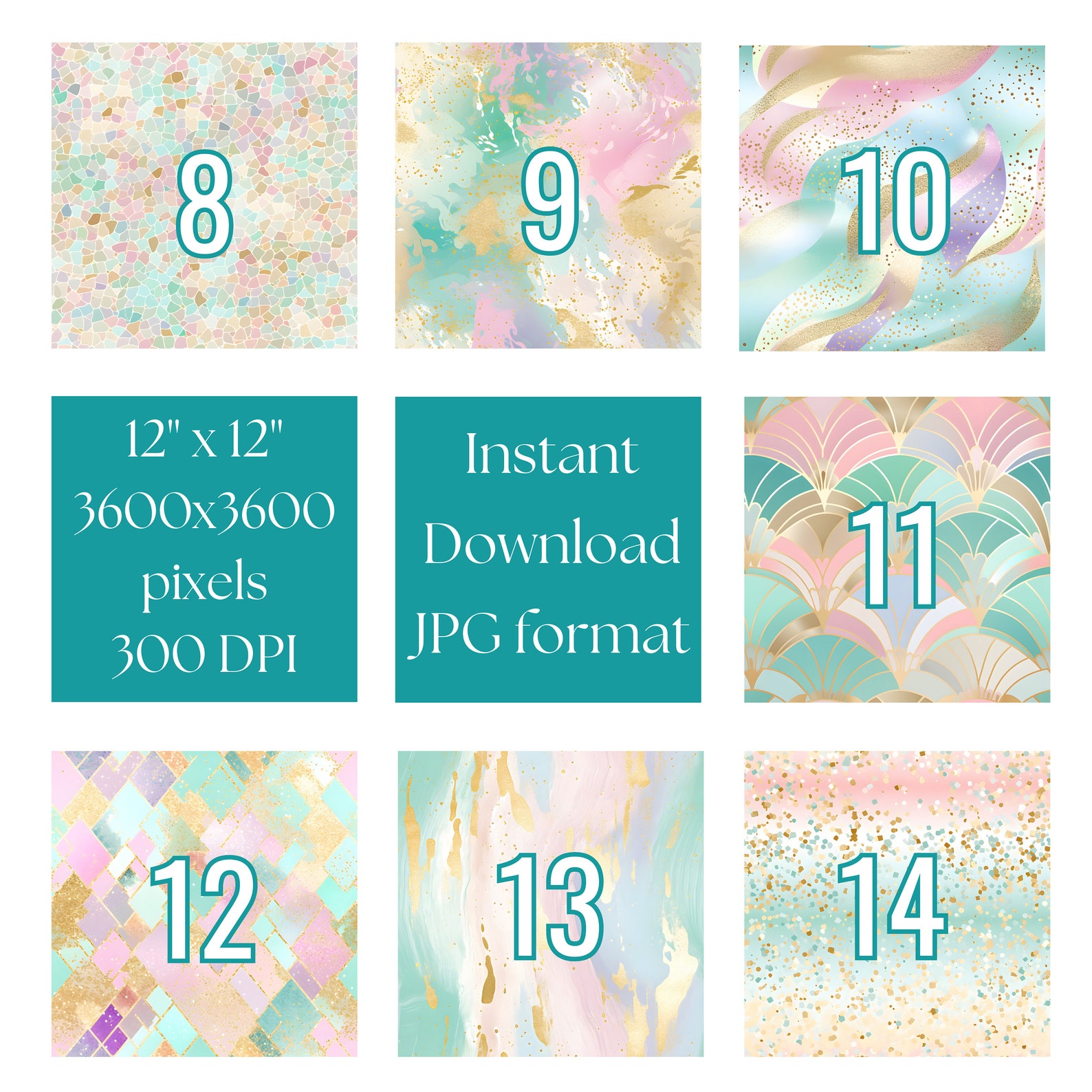Pastel & Gold Glitter Glam DIGITAL PAPER Luxury Sparkle Shiny Foil ...