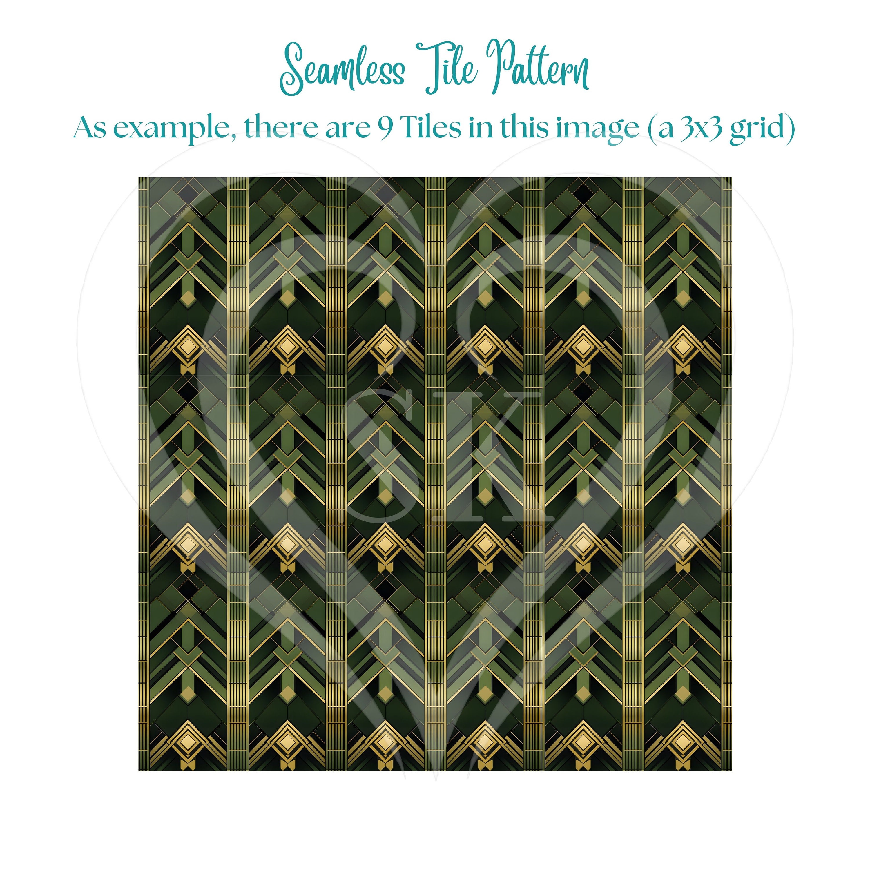 Green Gold Art Deco DIGITAL PAPER Tiles Wallpaper Backgrounds Foil ...