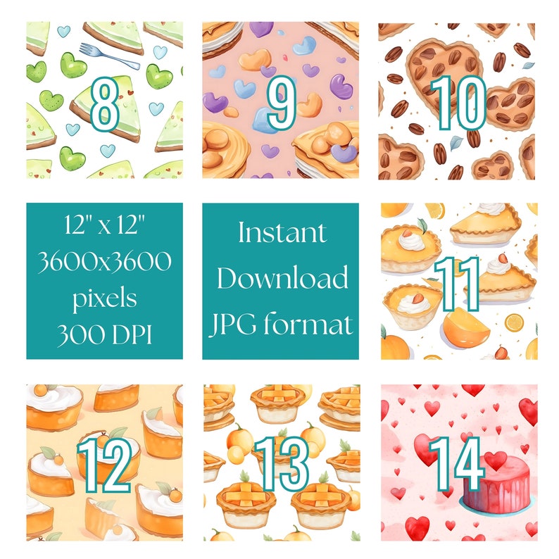 Cakes Bakery Seamless DIGITAL PAPER Cheesecake Pumpkin Pie Carrot Cake ...