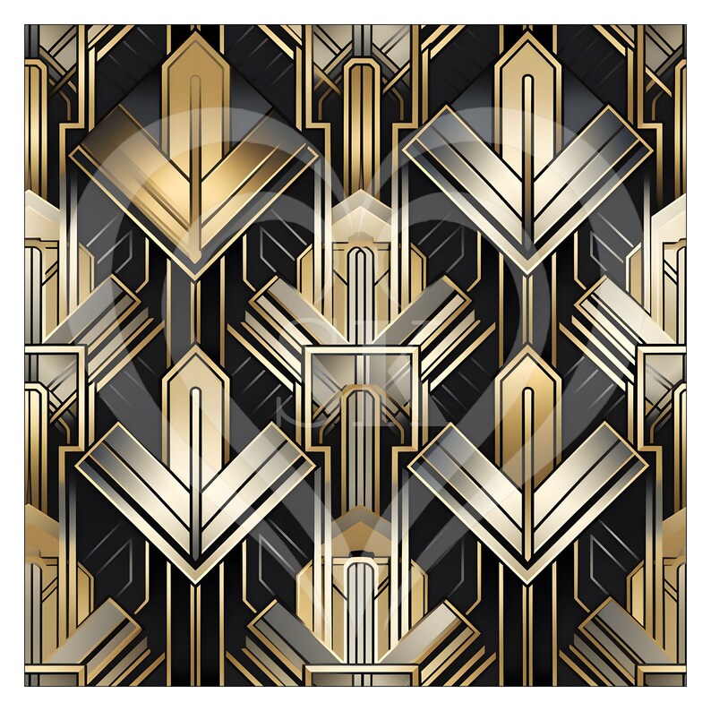 Silver Gold Art Deco DIGITAL PAPER Tiles Wallpaper Backgrounds Foil ...