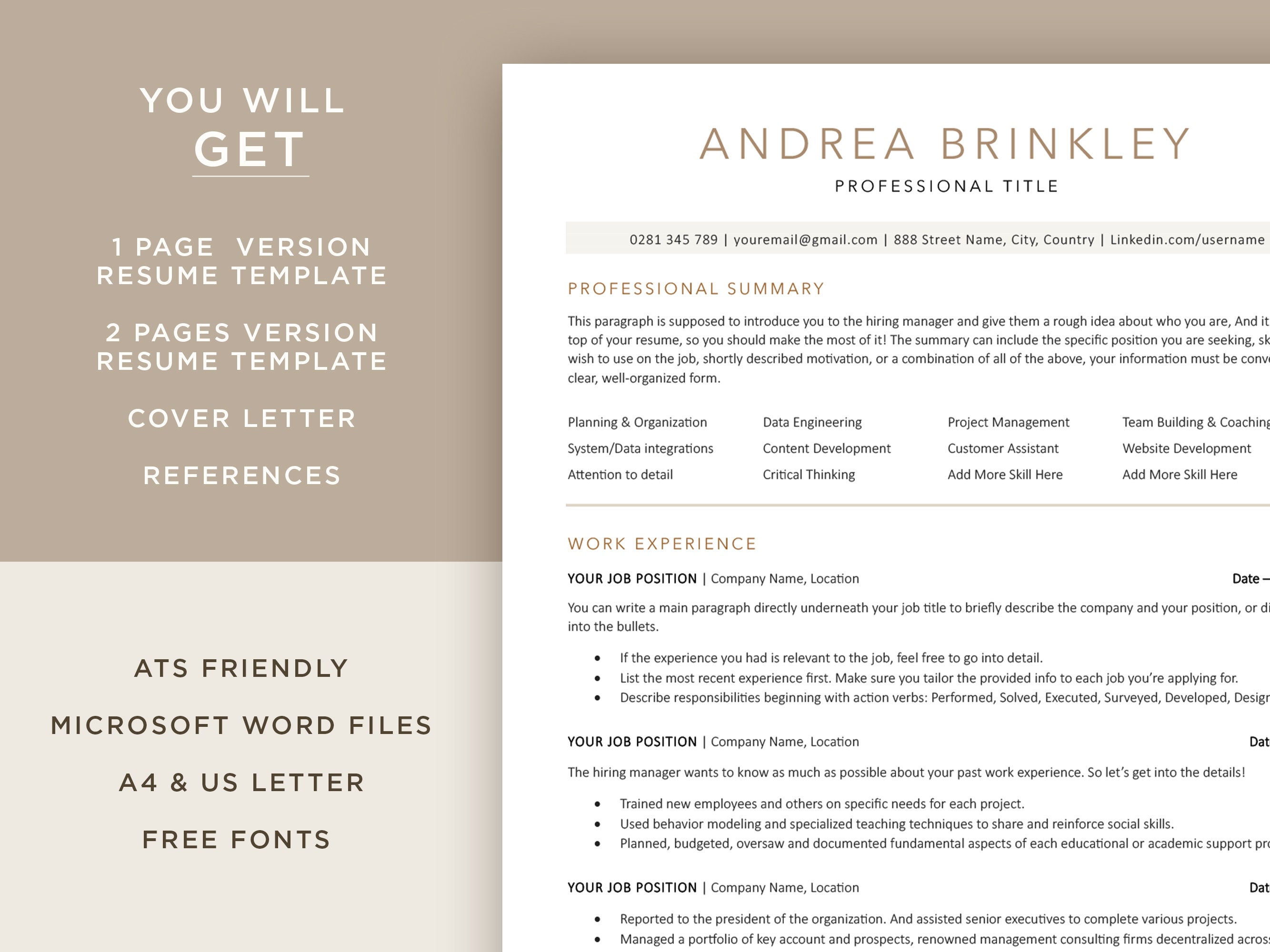 ATS Friendly Resume Template for Microsoft Word, ATS Resume Template ...