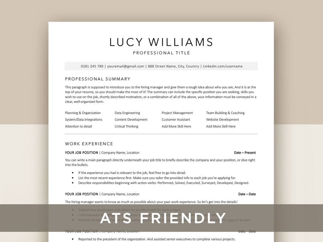 ATS Friendly Resume Template for Microsoft Word, ATS Resume Template ...
