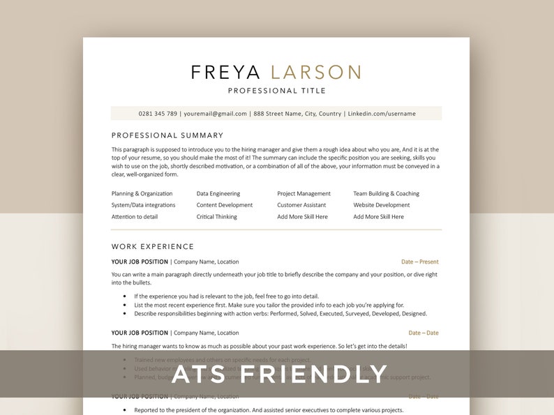 ATS Friendly Resume Template for Microsoft Word ATS Resume - Etsy