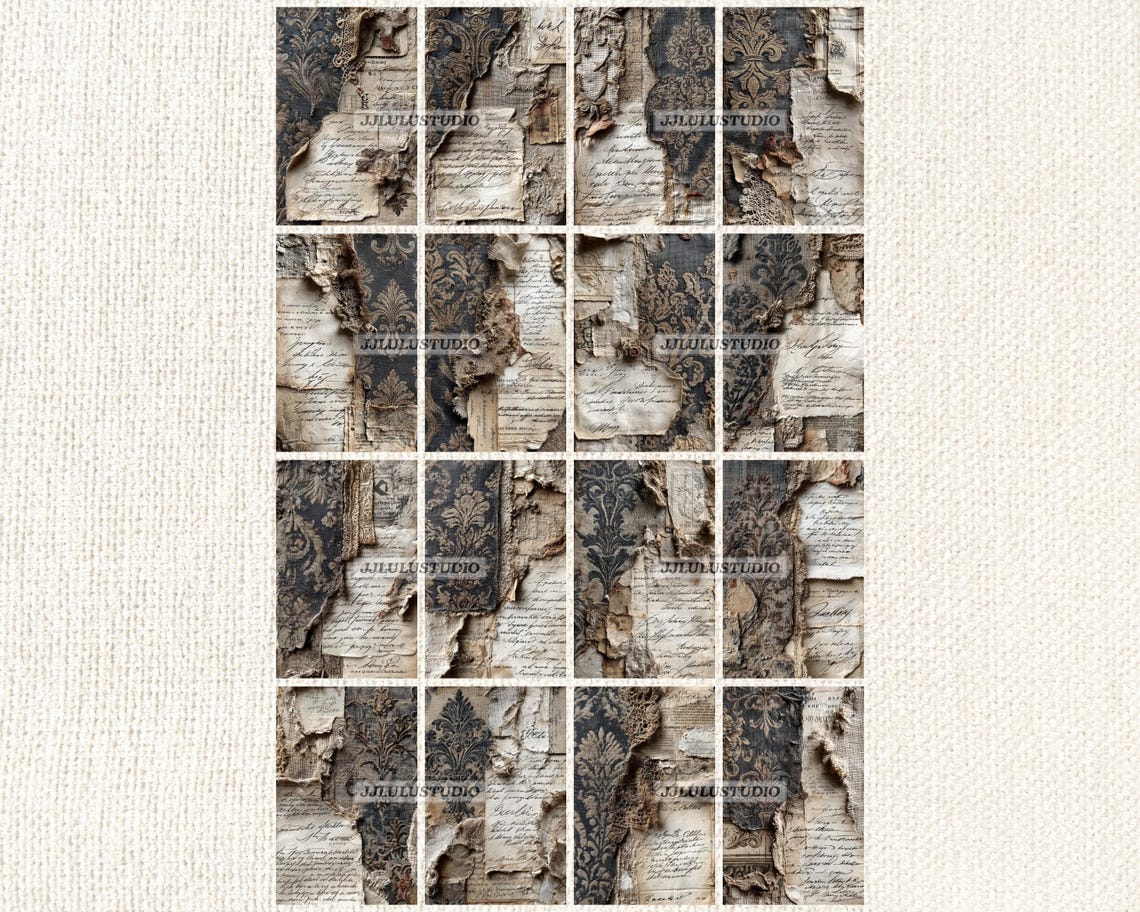 Aged Damask Junk Journal Paper, Printable Scrapbook Vintage Textile ...