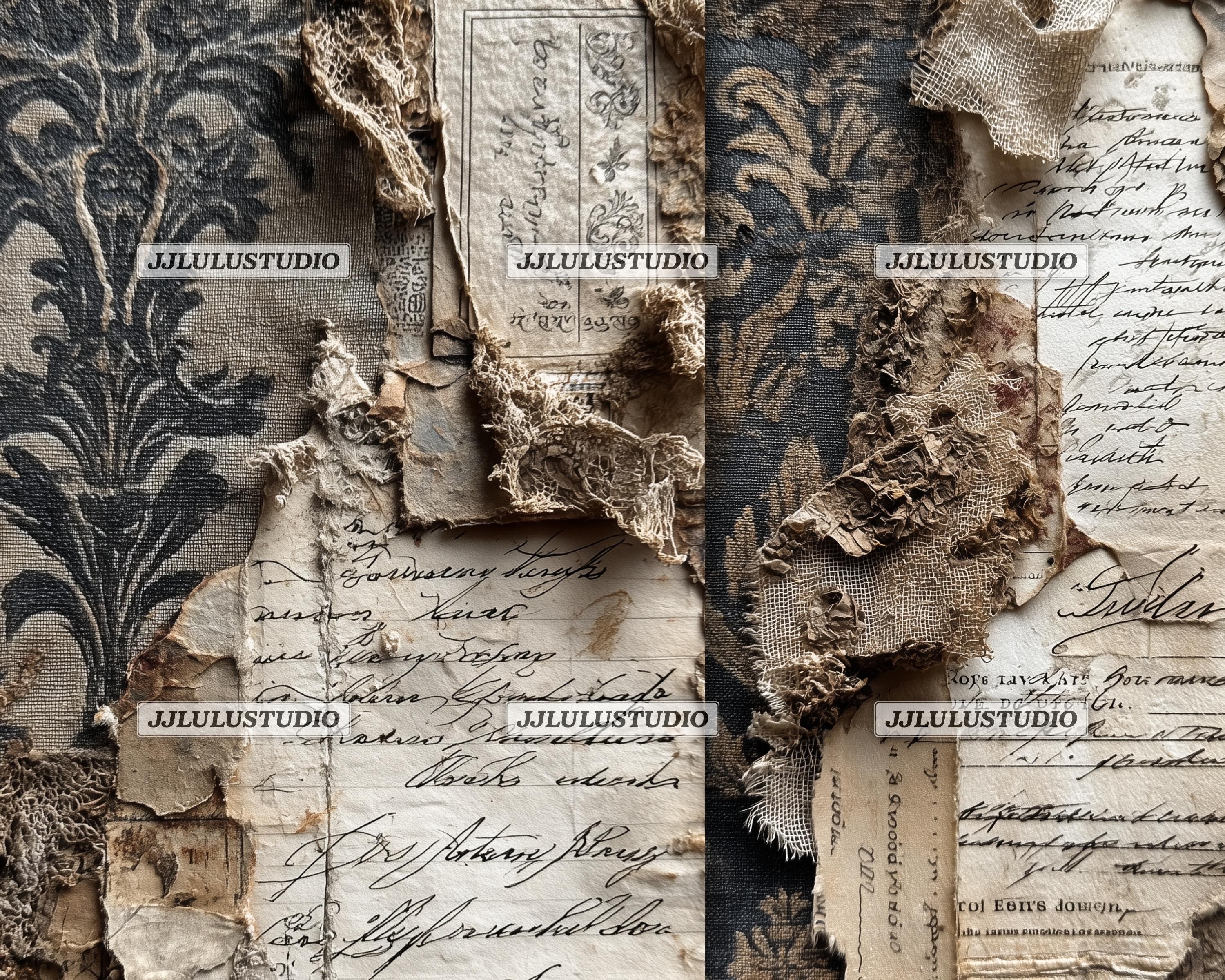 Aged Damask Junk Journal Paper, Printable Scrapbook Vintage Textile ...