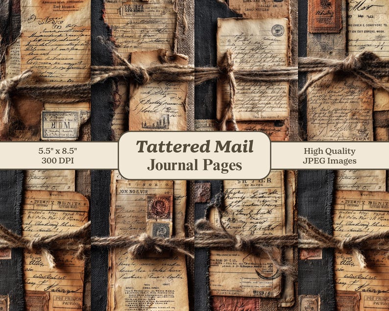 Vintage Rustic Handwritten Parchment Paper Collage Junk Journal Pages ...
