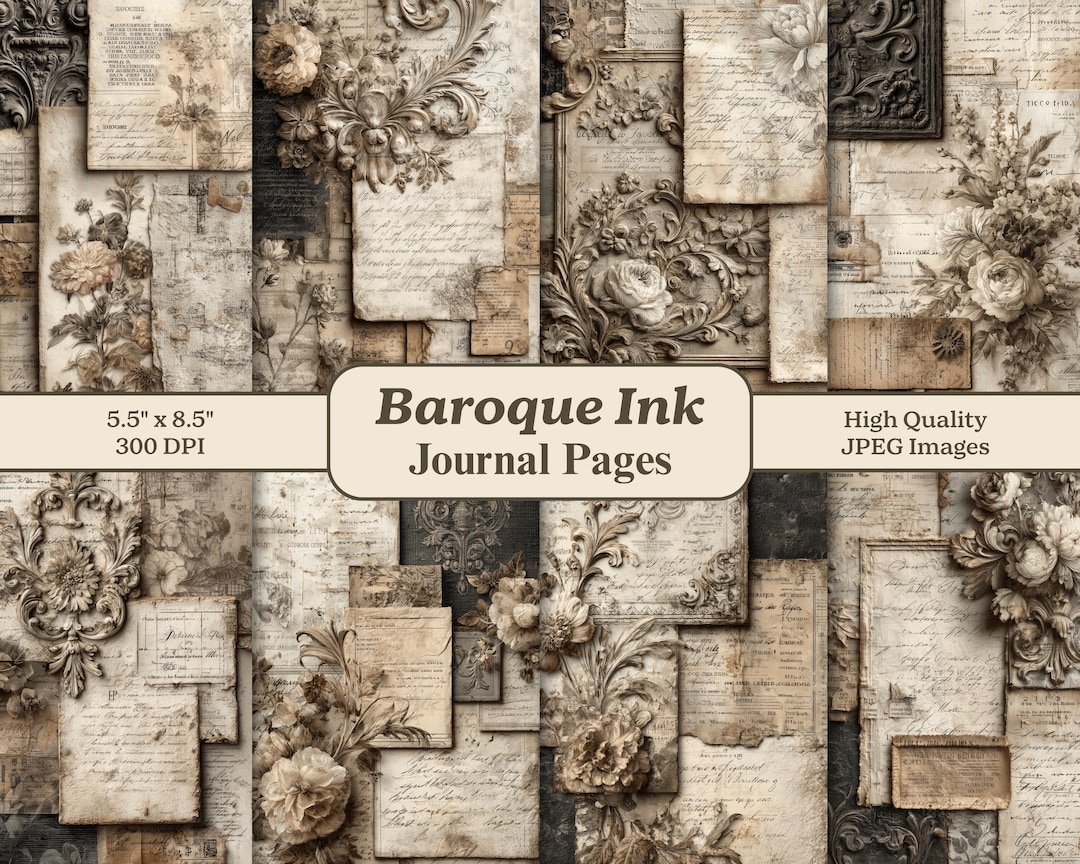 Victorian Baroque Floral Handwriting Junk Journal Pages, Shabby Chic ...