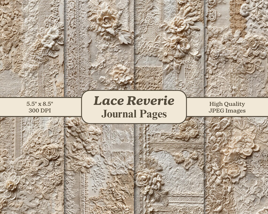 Layered Lace Junk Journal Pages, Shabby Chic Ephemera Floral Printable ...