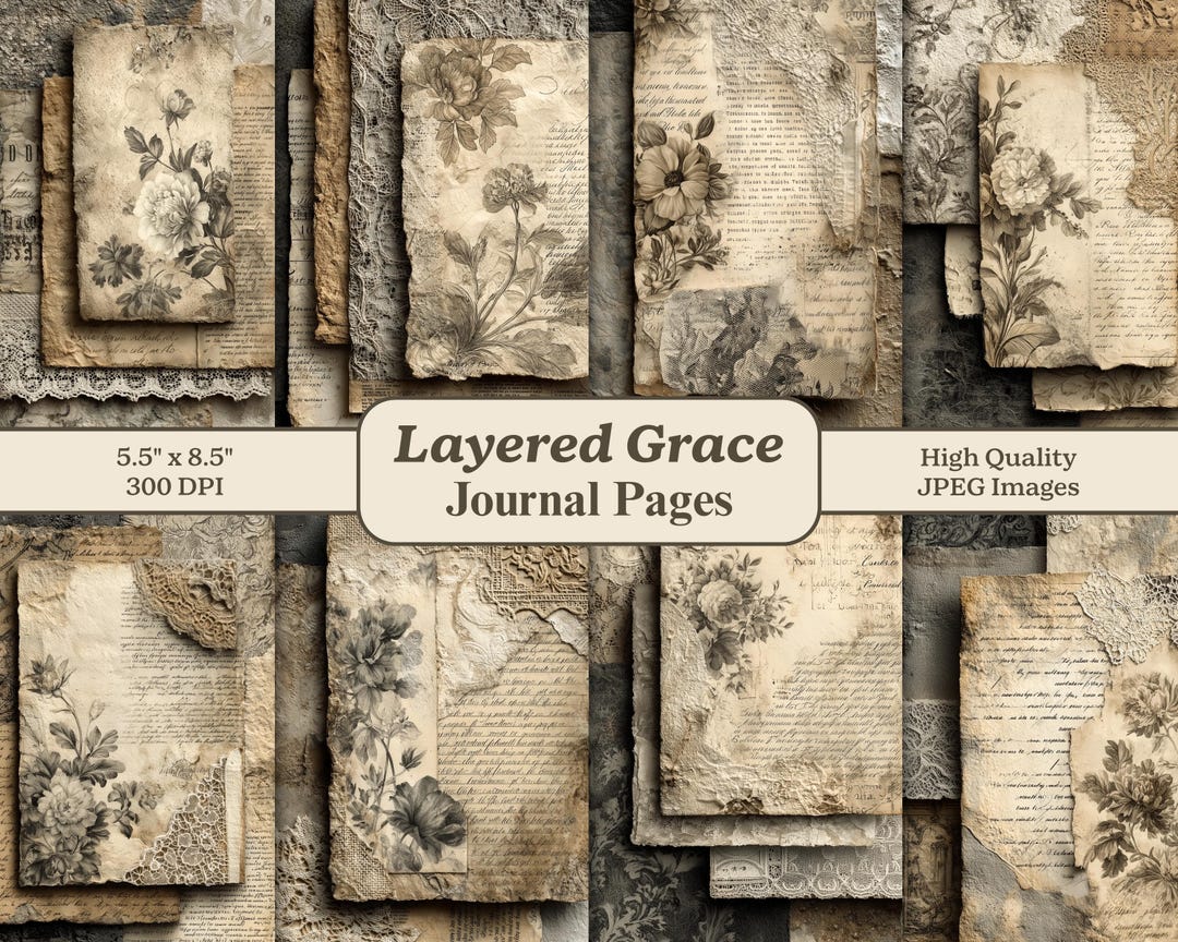 Layered Victorian Floral Handwritten Notebook Junk Journal Pages ...