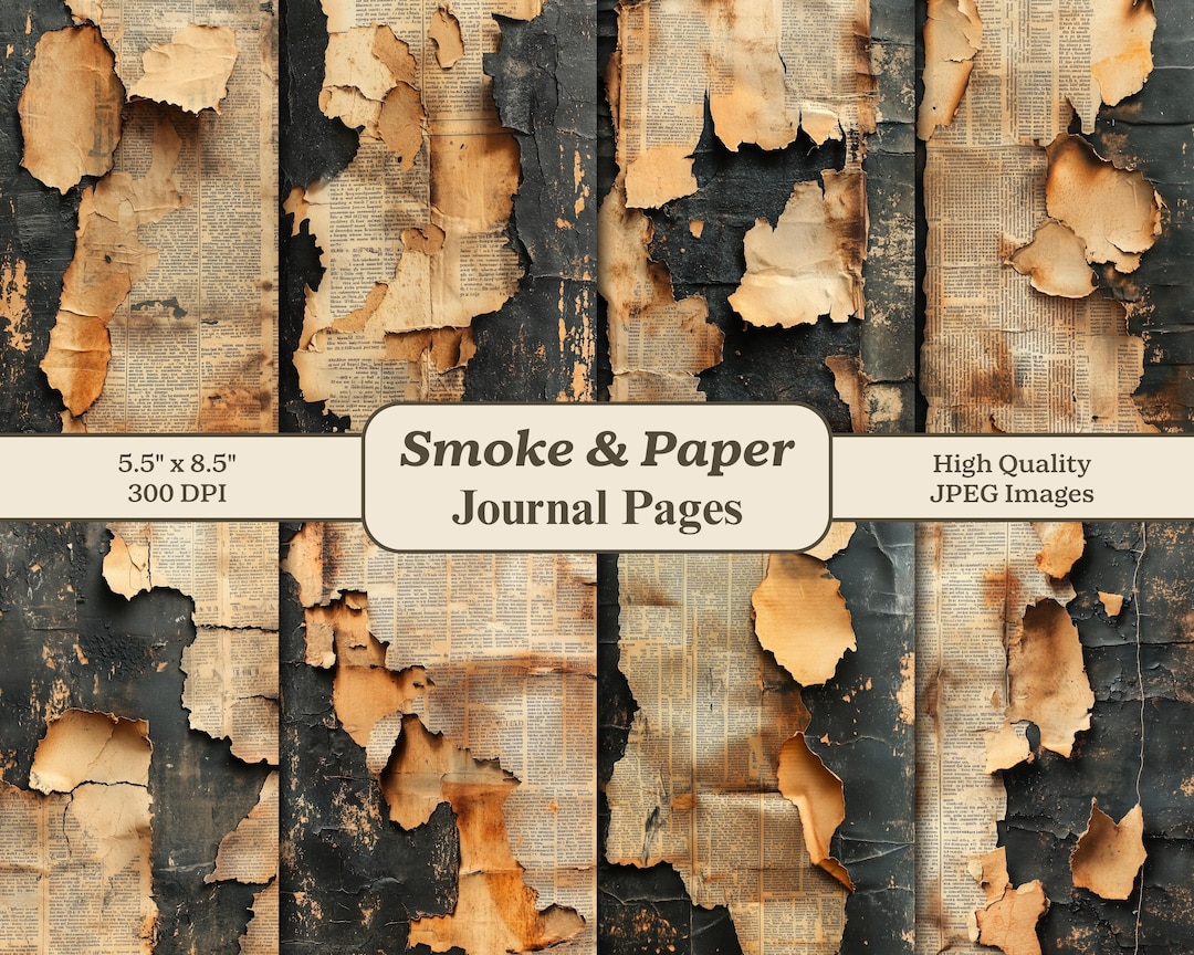 Burned Newspaper Junk Journal Pages, Distressed Vintage Grungy Paper ...