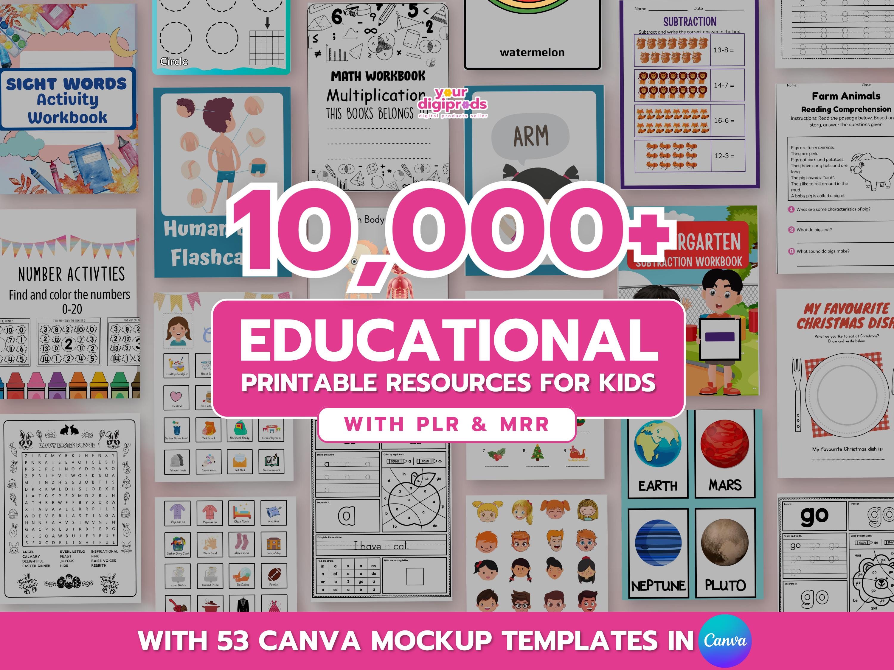 Educational Printable Bundle for Kids, PLR MRR, Learning Materials ...