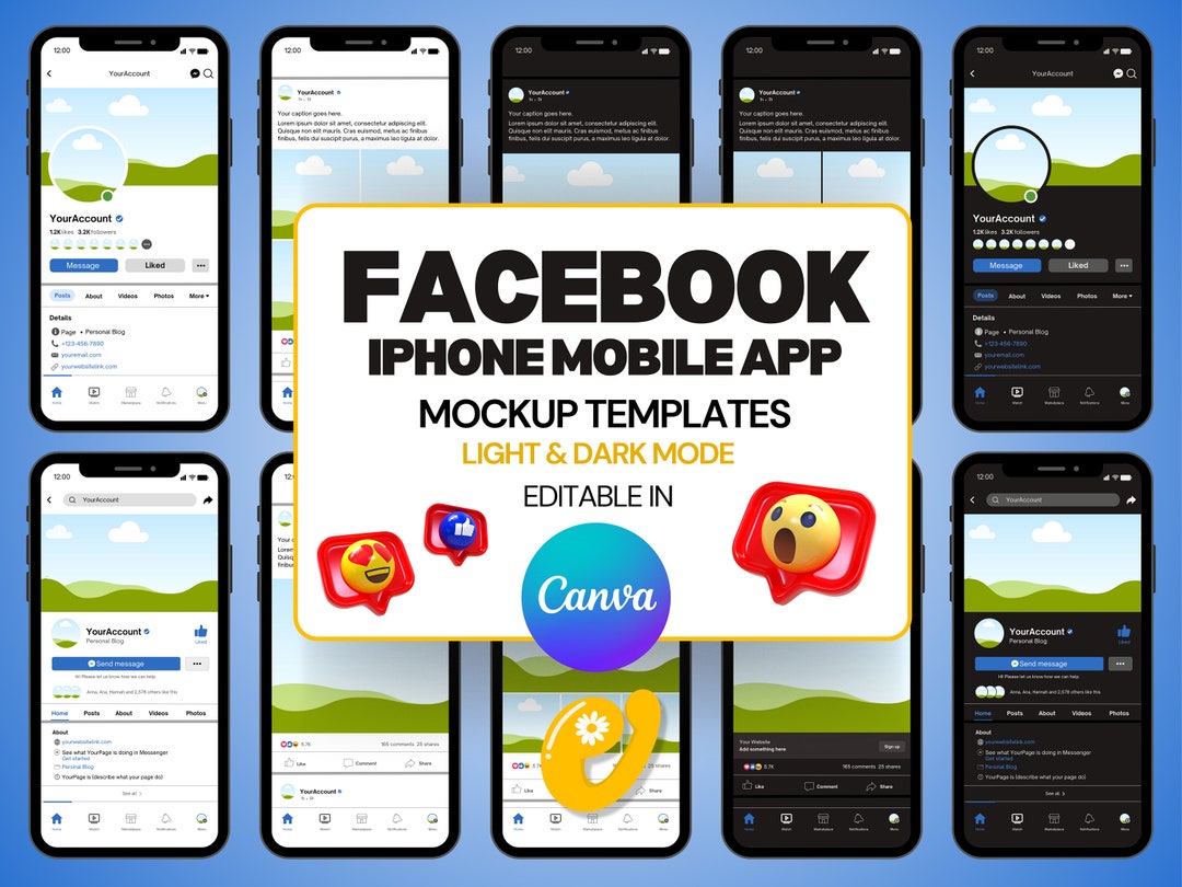 Facebook Mobile App Mockup Templates Editable in Canva, FB Mockup, FB ...