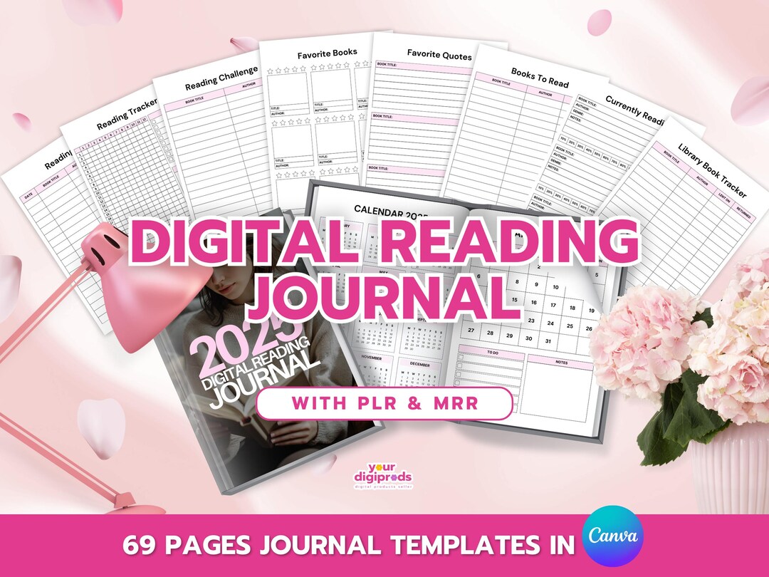 2025 Digital Reading Journal Canva Templates PLR MRR, Private Label ...