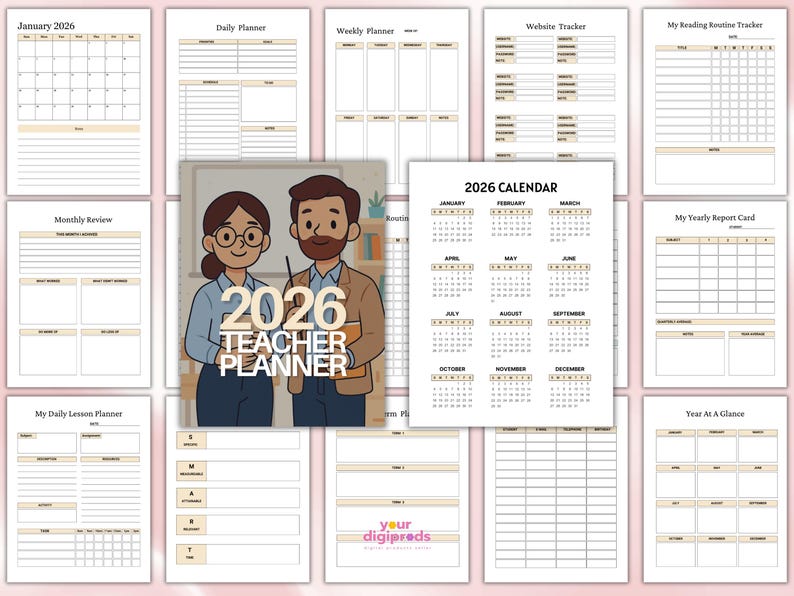2026 Teacher Planner Editable Canva Template PLR MRR, Classroom ...