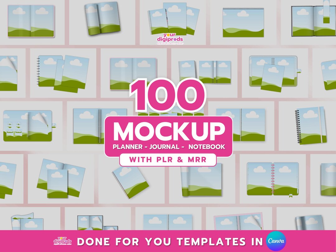 Planner Journal Notebook Magazine Book Mockup Canva Templates PLR MRR ...