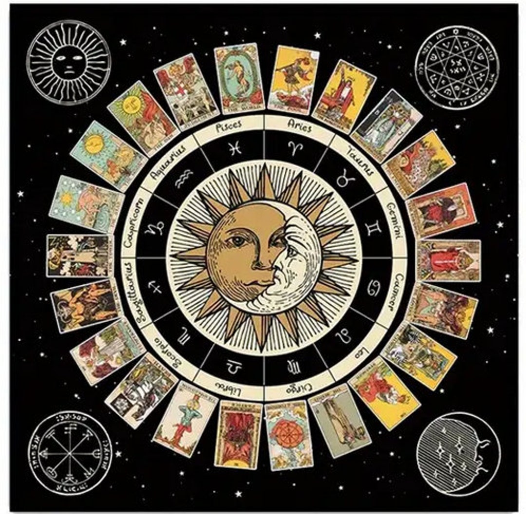 Altar Cloth & Divination Mat – Tarot Motif, Sun and Moon, 75 X 75 Cm ...
