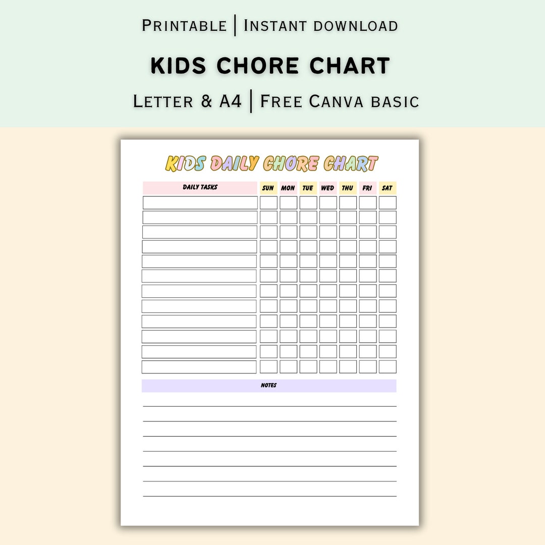 Printable Kids Chore Chart | Children Daily Routine Chart, Printable ...