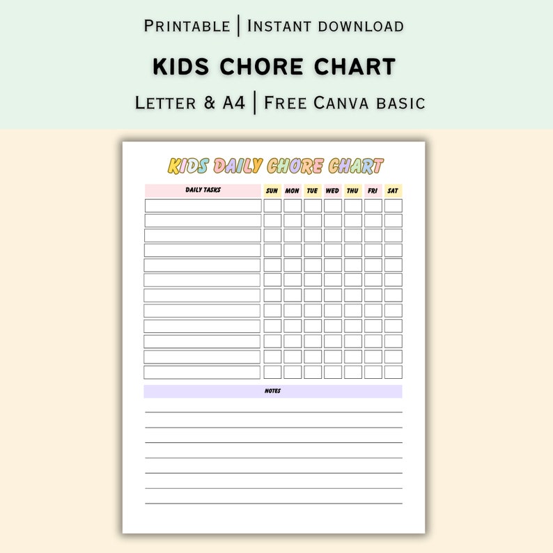 Printable Kids Chore Chart | Children Daily Routine Chart, Printable ...