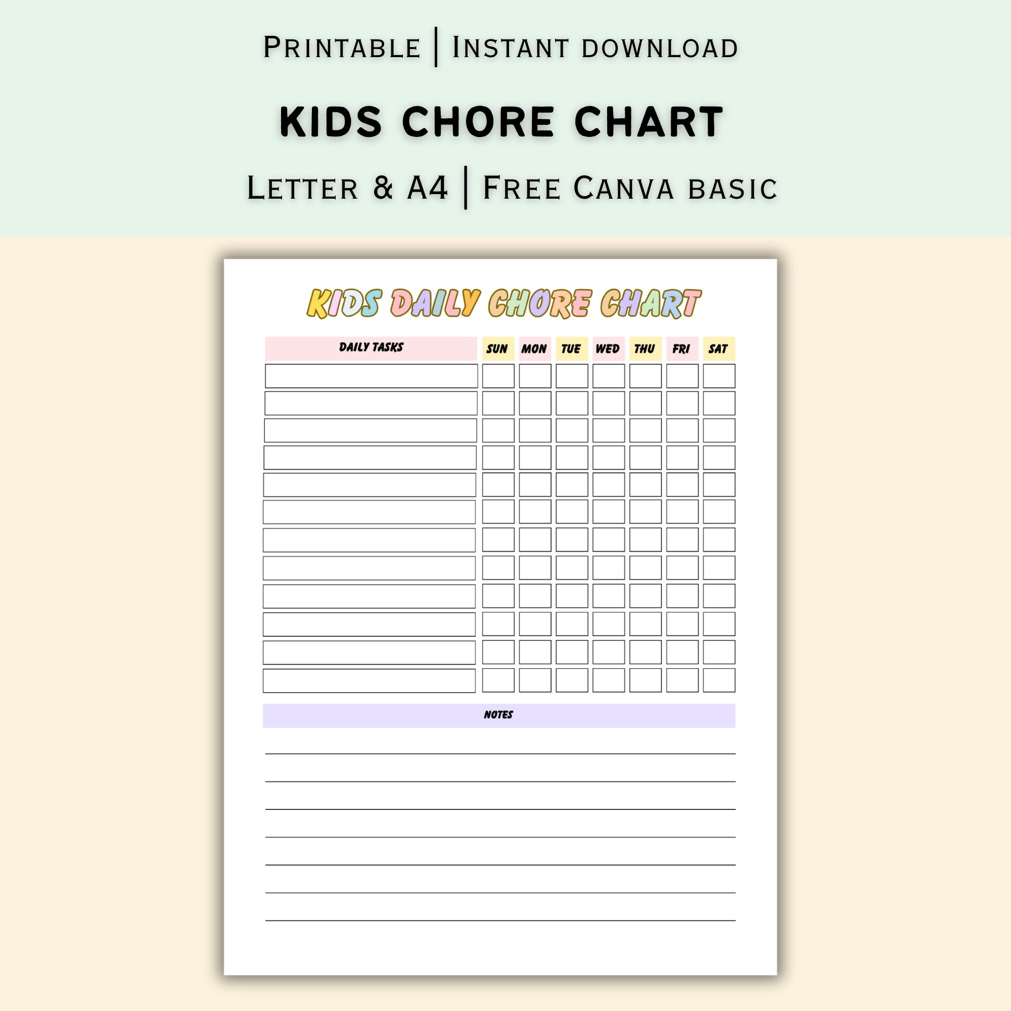 Printable Kids Chore Chart | Children Daily Routine Chart, Printable ...