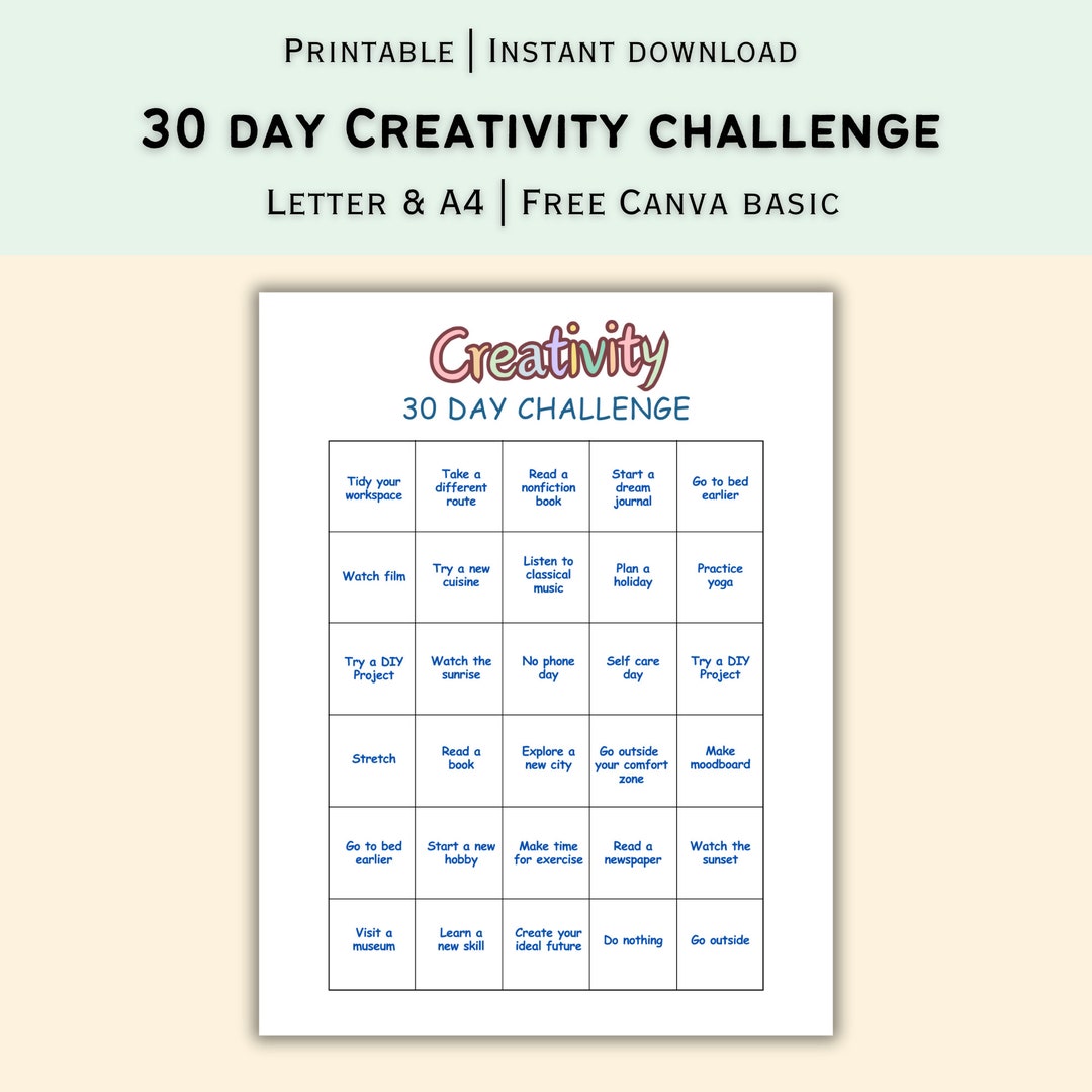 30 Day Kids Creativity Challenge Printable Worksheet, Homeschool ...