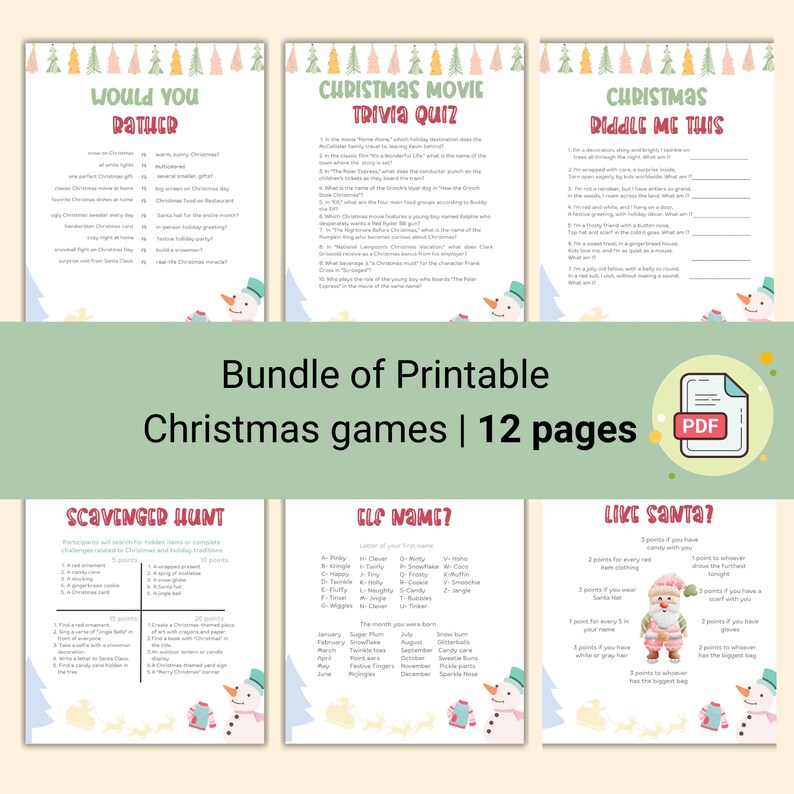 Printable Christmas Game Bundle | Christmas Party Games | Christmas ...