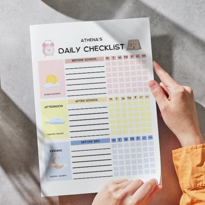 Printable Personalized Kids Daily Checklist | Kids Chore Chart, Daily ...