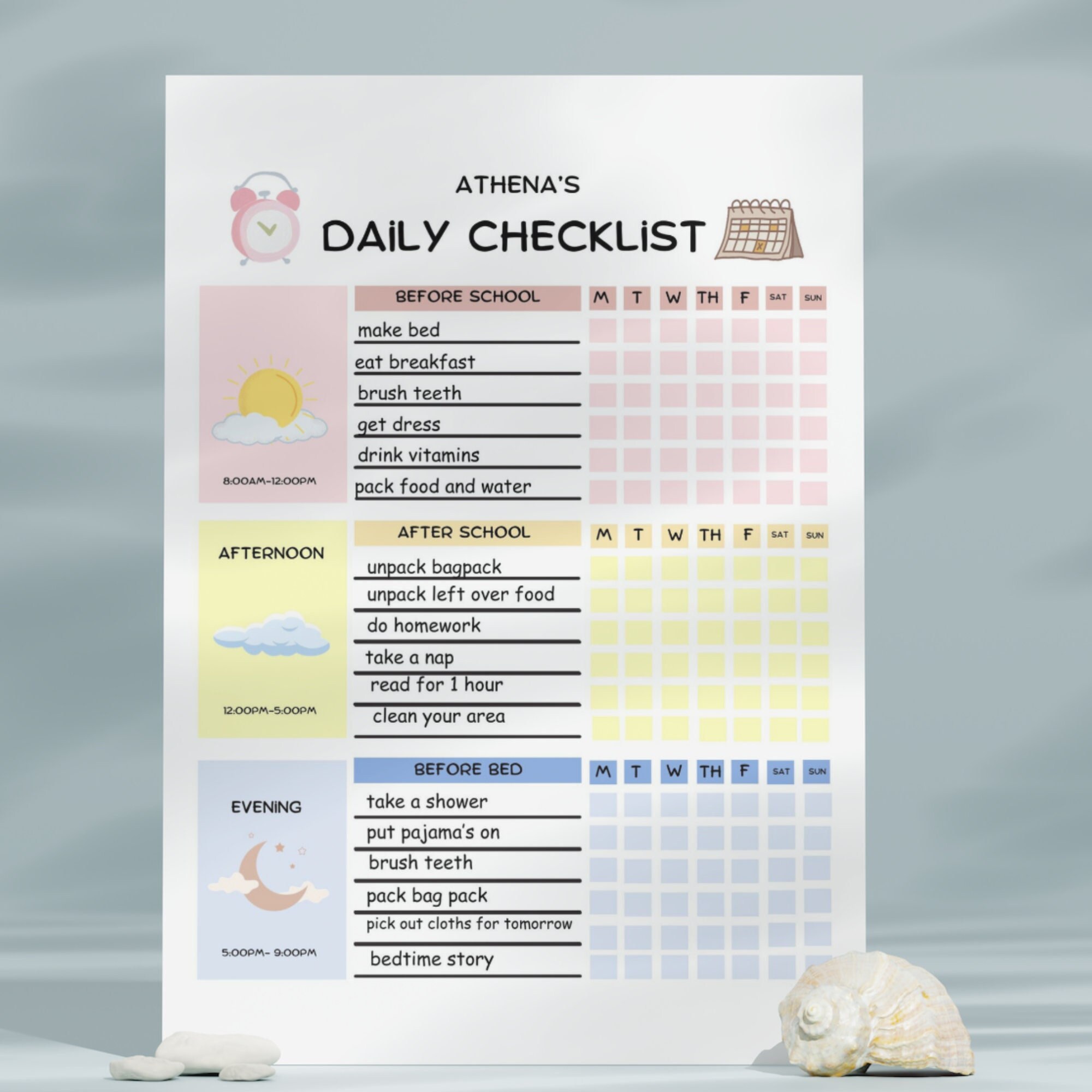Printable Personalized Kids Daily Checklist | Kids Chore Chart, Daily ...