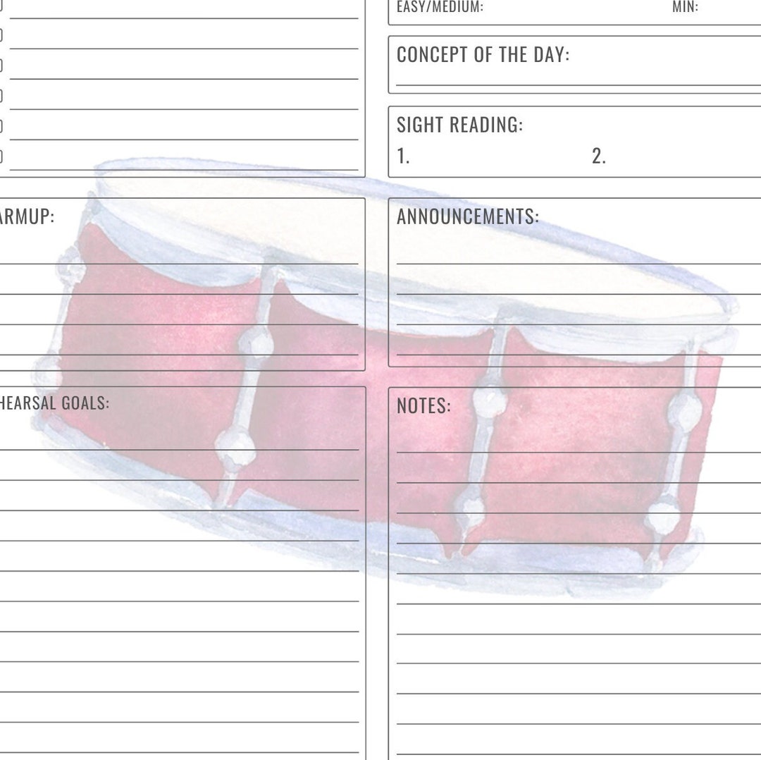 Daily Rehearsal Planner Percussion - Etsy
