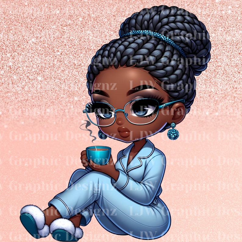 Stylish African American Woman Clipart Bundle Pajama Party Graphics - Etsy